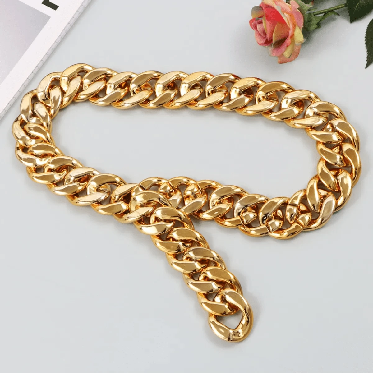 Ins Street Personality Metal Gold Thick Chain Wide Waist Chain ...