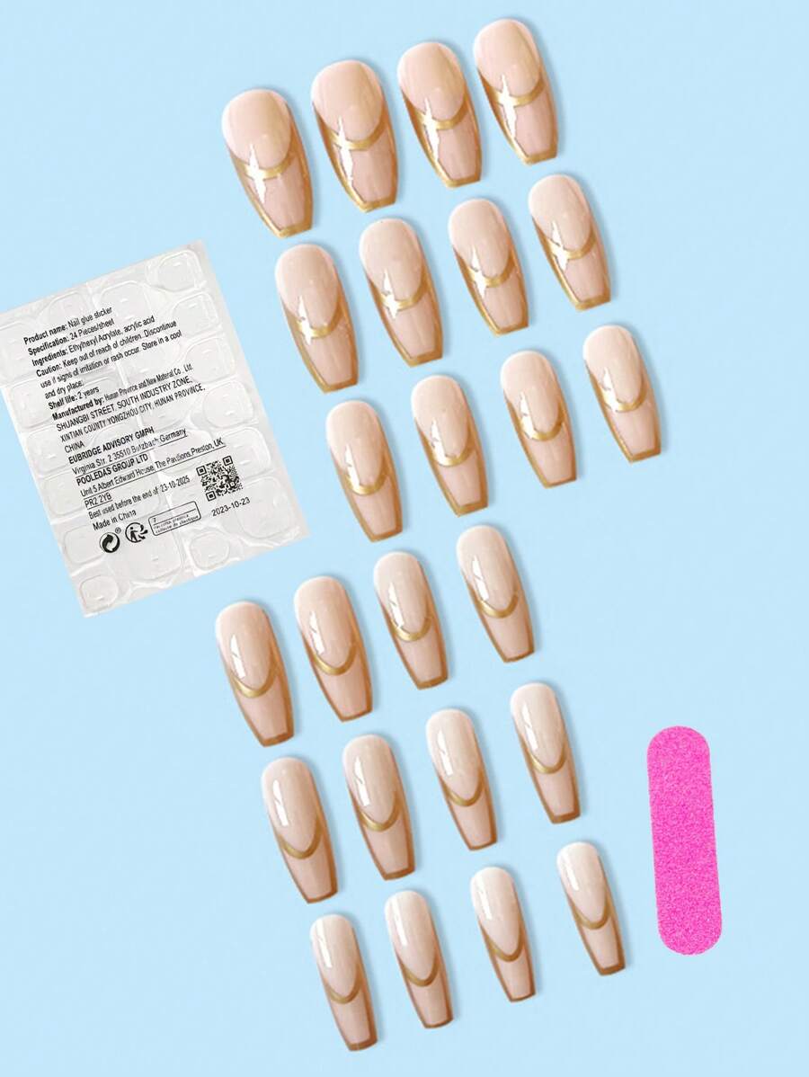 Instantly Upgrade Your Look With 24pcs Coffin Shape Press On Nails Set ...