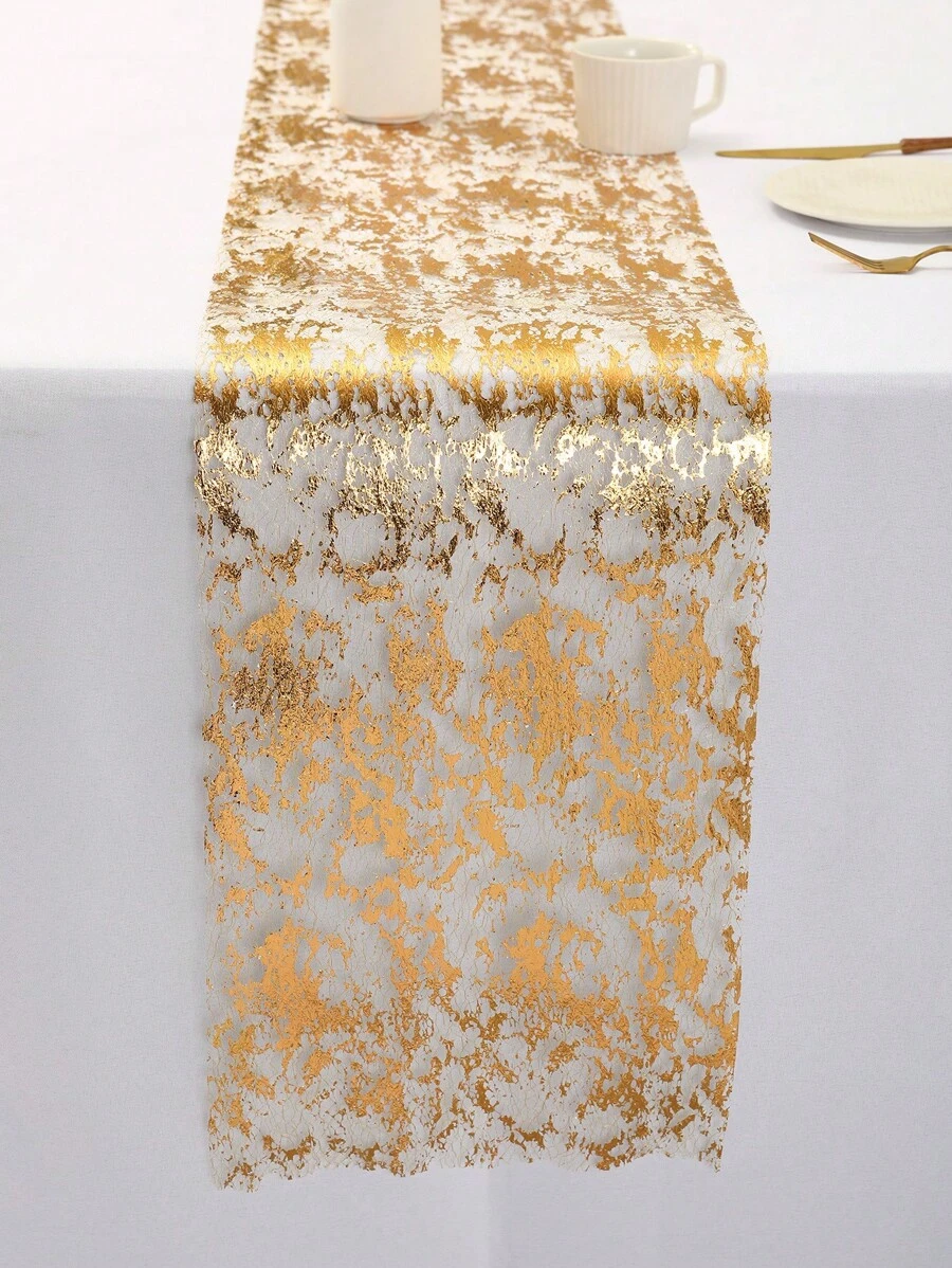 1Pc Gold Table Runner, Glitter Metallic Foil Thin Mesh Table Runners ...