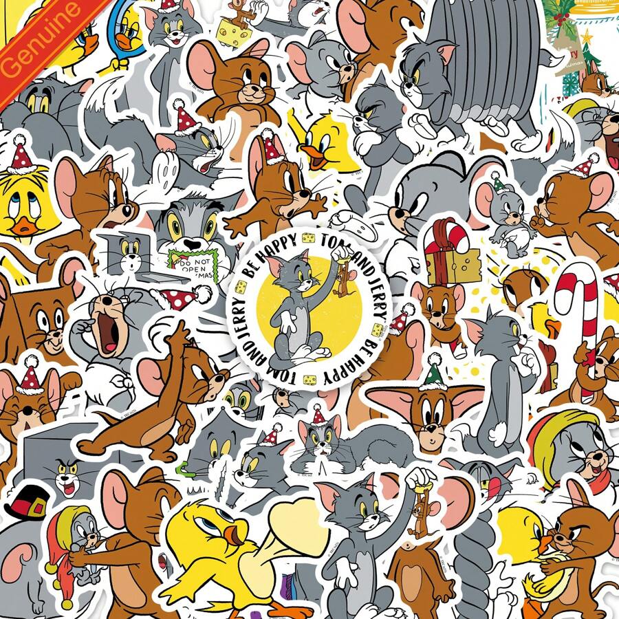 Tom and Jerry 50PCS Adesivos de anime, adesivos fofos de gato e rato de ...