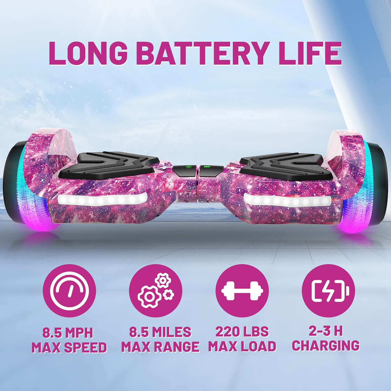 Hoverboard With LED Wheels & Headlight, Max 7.5 Miles Range, 7.4mph ...