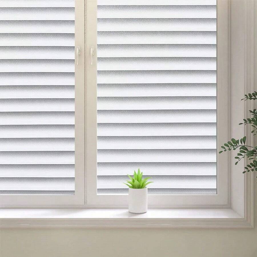 1 Roll 45cm X 500cm Opaque Horizontal Striped Window Film, White | SHEIN UK