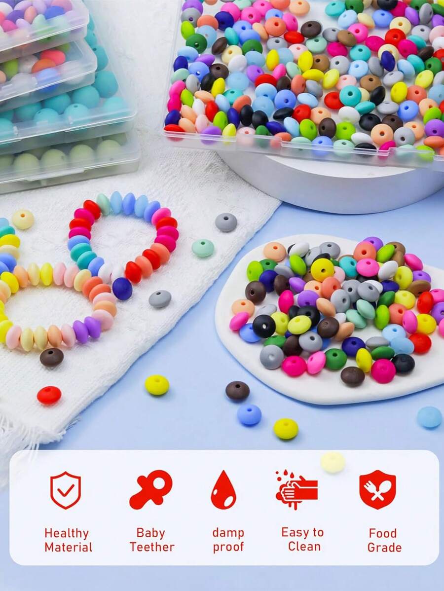 100pcs/50pcs Silicone Flat Round Beads, 12mm Silicone Abacus Beads, 13 Colors Silicone Beads ...