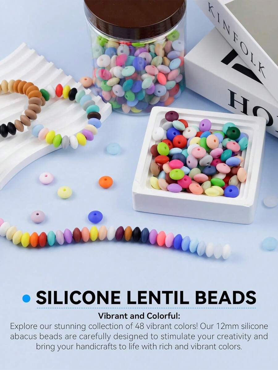 100pcs/50pcs Silicone Flat Round Beads, 12mm Silicone Abacus Beads, 13 ...