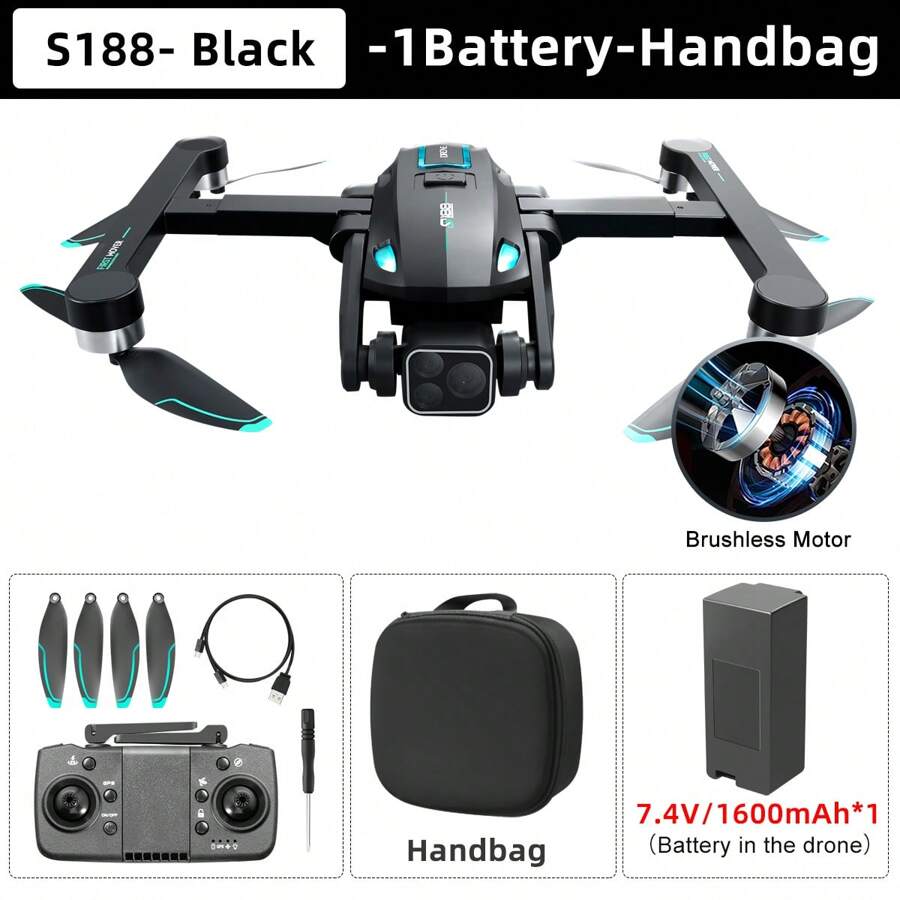 Drone S188 au design unique : caméra HD, moteur sans balais, maintien d ...