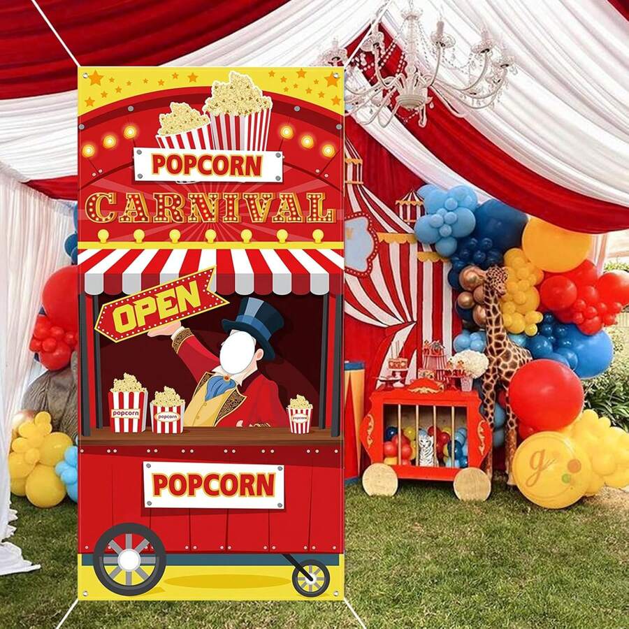 1.8*0.9 M Carnival Circus ฉากหลังตกแต่งงานปาร์ตี้ธีม PopCorn Photo ...