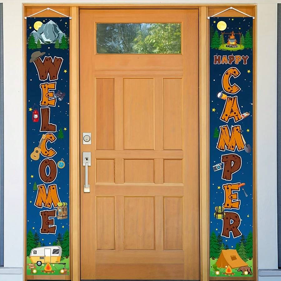 Camping Party Banner Welcome Camper Porch Sign Camping Door Banner For ...