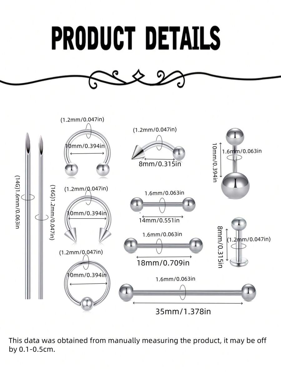 CIZME 24/42/84pcs Stainless Steel Piercing Kit 14G/16G Belly Button ...