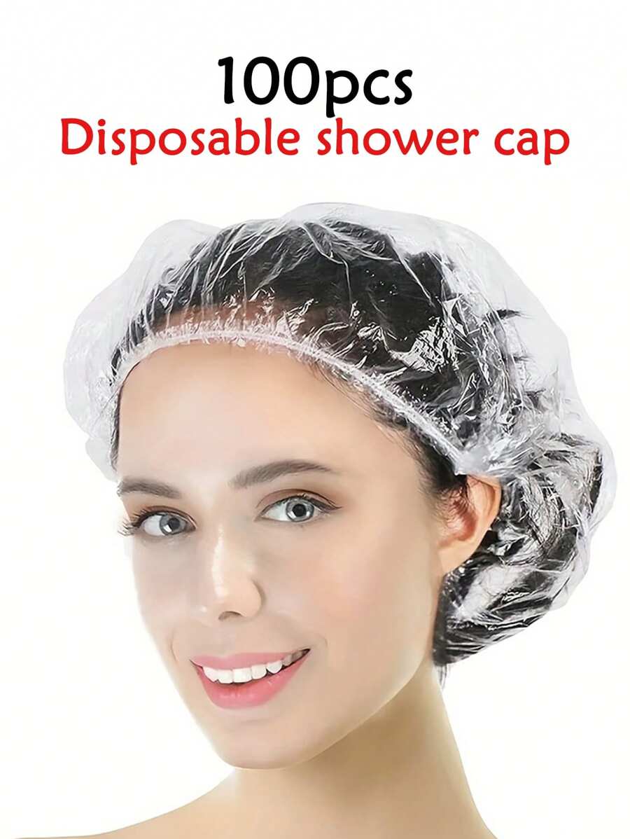 100pcs Disposable Plastic Shower Cap, Hair Dye Cap - Suitable For Hair ...