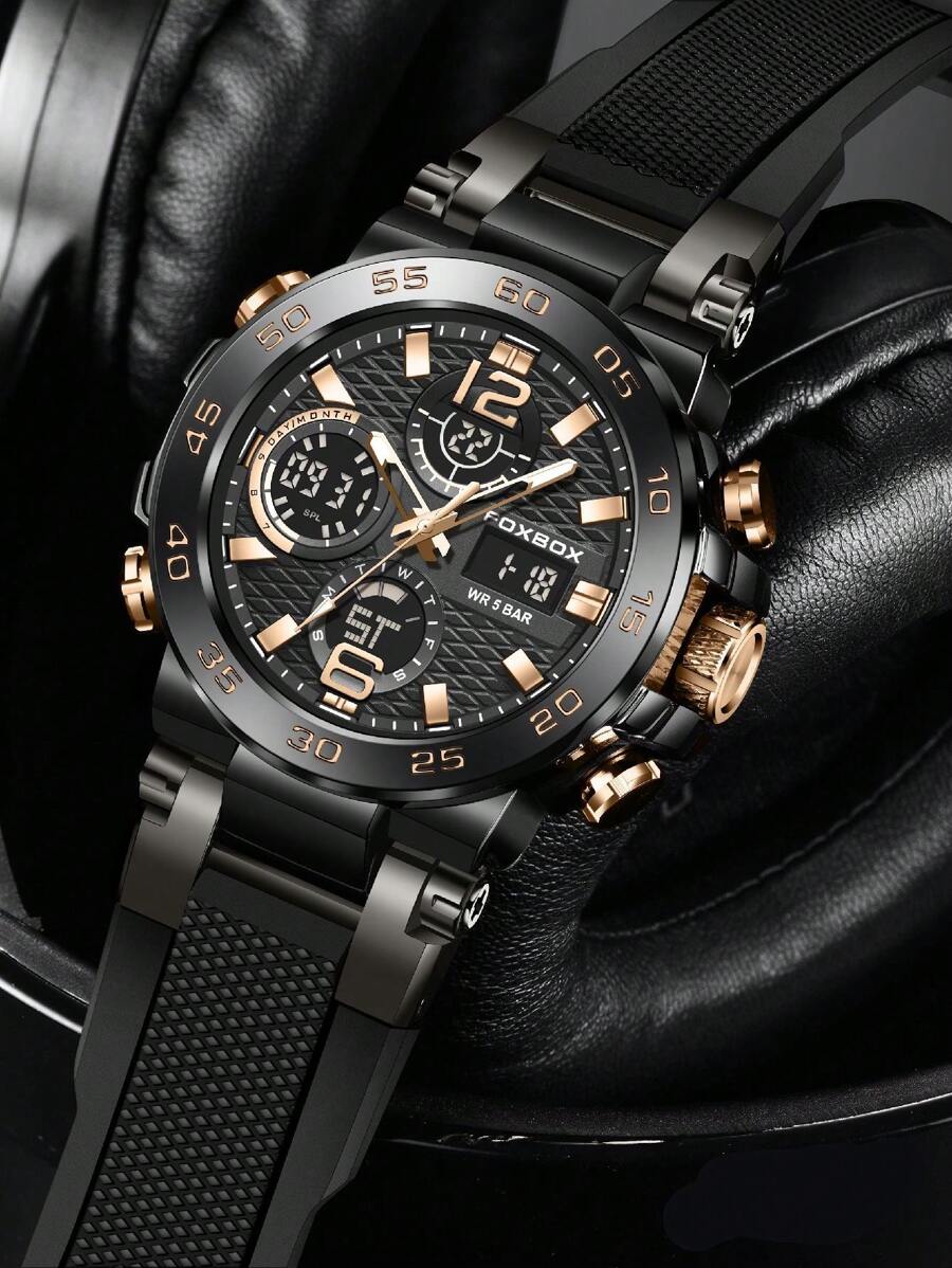 Foxbox Fb0033 Fashionable Round Dial Dual Display Men's Digital Watch ...