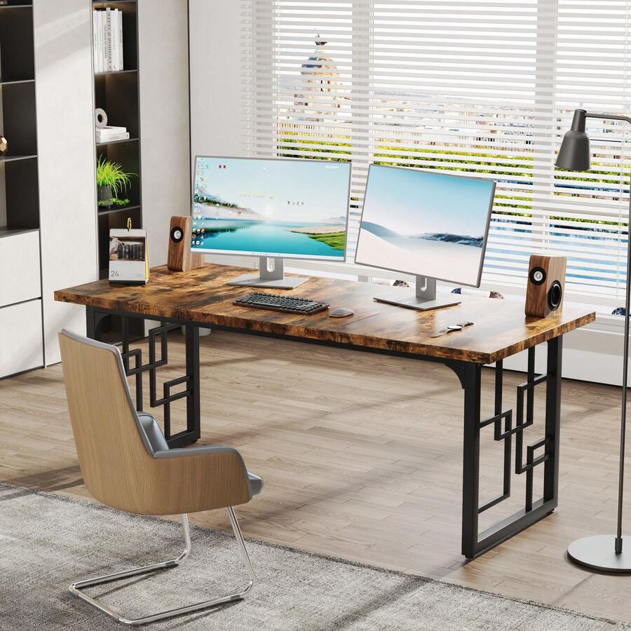 LITTLE TREE 63 In Executive Desk, Industrial Large Office Desk, Wooden ...