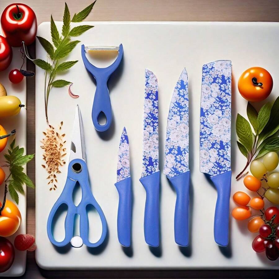 6pcs, Knives Set, Jasmine Flower Print Knives Set, Fruit Knife, Kitchen ...