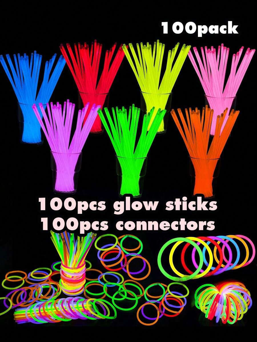 Party Supplies Glow Sticks - Pack Of 100 Neon Light Decorations, 8 Inch ...