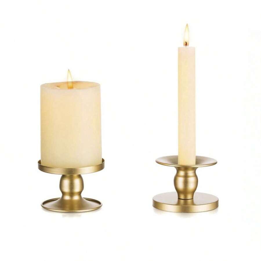 Matte Gold Metal Pillar Candlesticks - A Set Of 2/4 Candlesticks ...