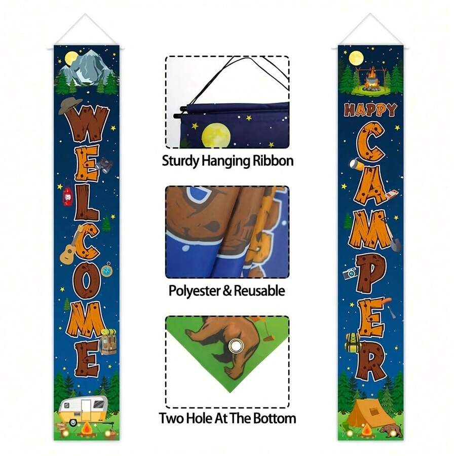 Camping Party Banner Welcome Camper Porch Sign Camping Door Banner For ...