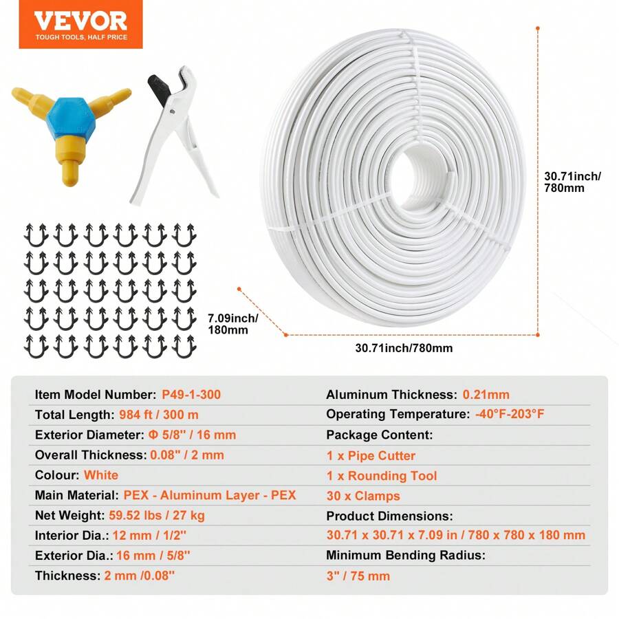 VEVOR PEX-AL-PEX Tube 984ft 5 8'' Diameter Aluminum-Plastic Composite ...