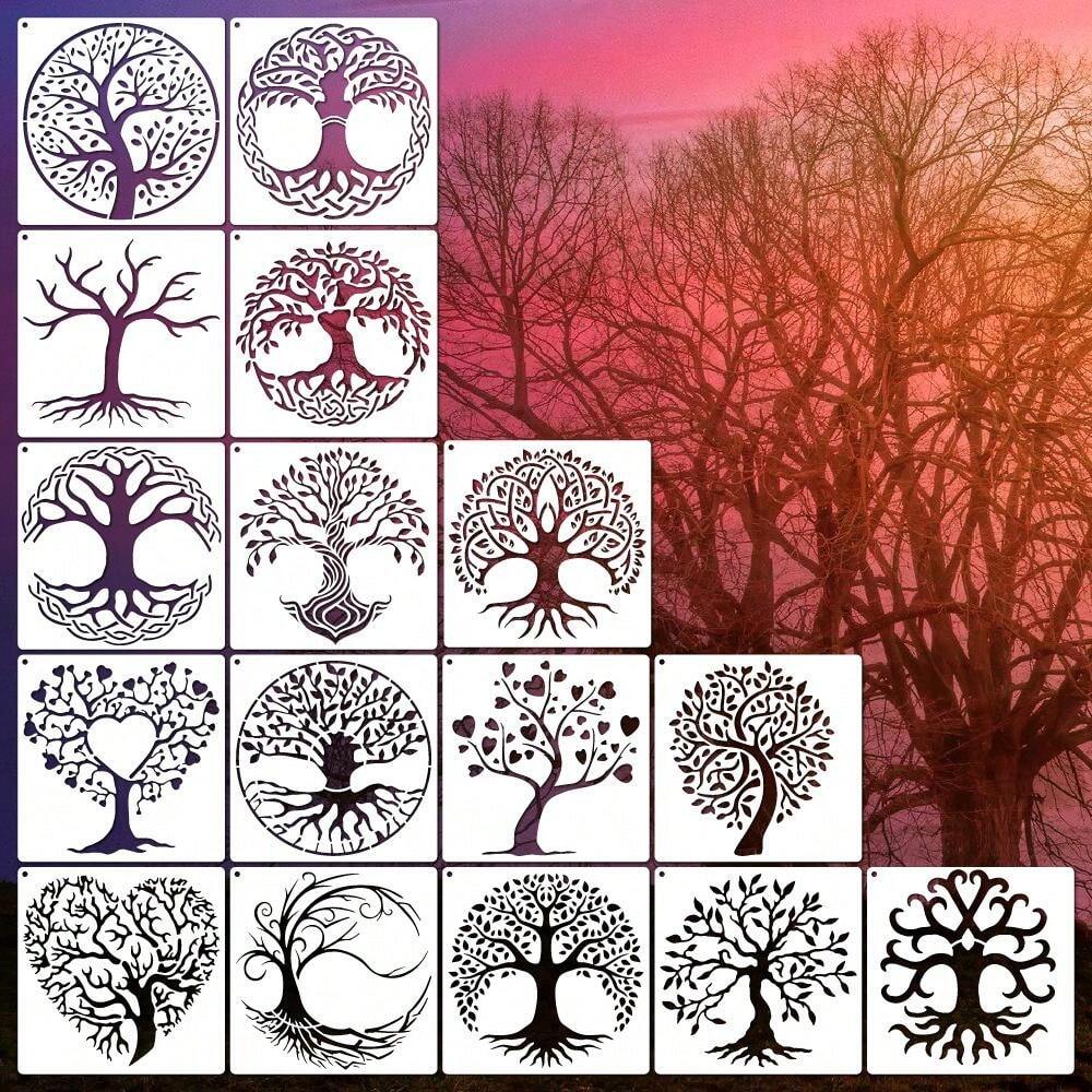 16pcs Tree Of Life Stencils Reusable, Natural Tree Pattern Stencil ...