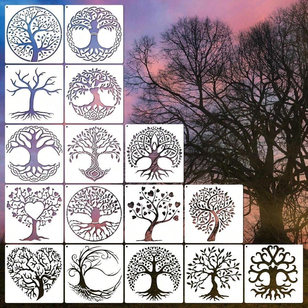 16pcs Tree Of Life Stencils Reusable, Natural Tree Pattern Stencil ...