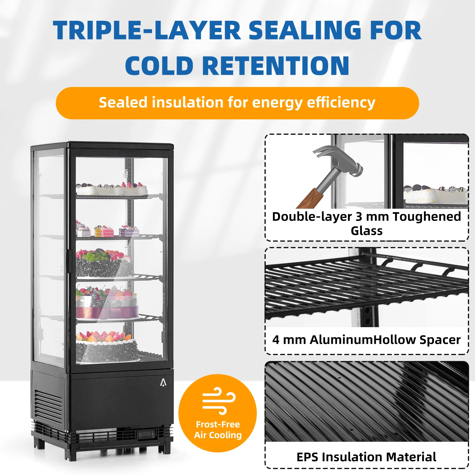 Refrigerated Display Case, 3.5 Cu.Ft, Countertop Pastry Display Case ...