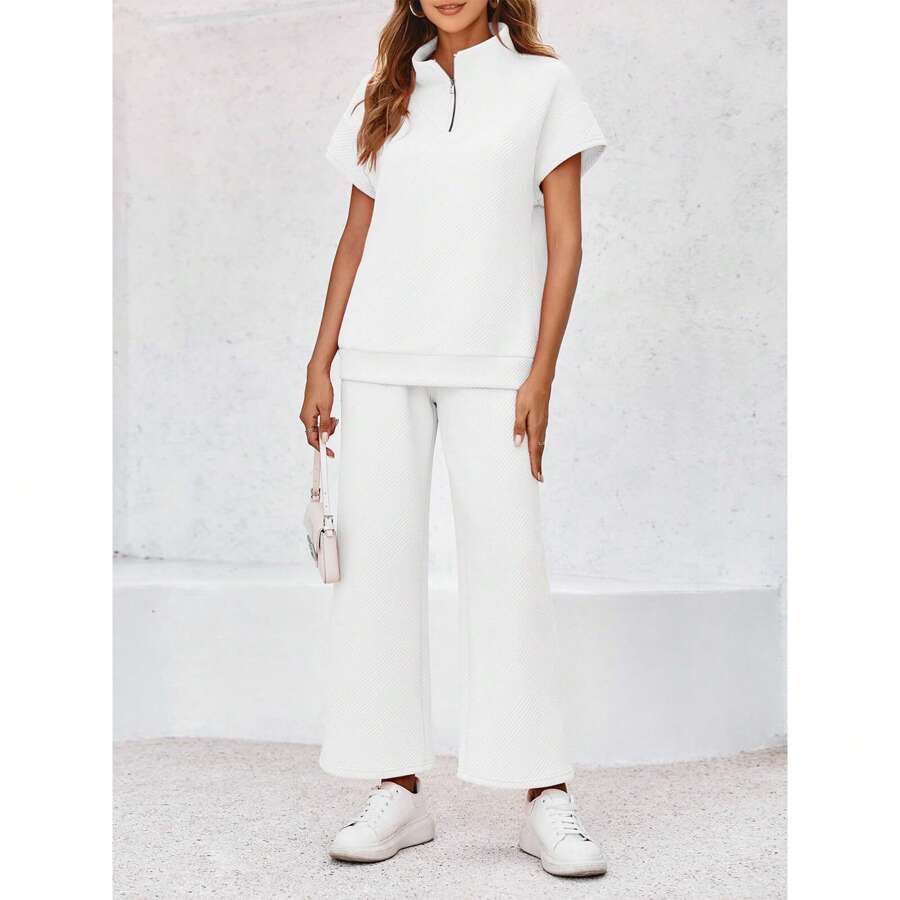 BZB Womens 2 Piece Lounge Set Quarter Zip Sweatshirts Wide Leg ...