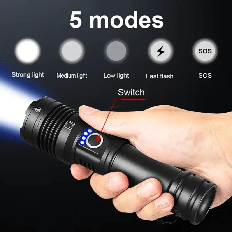 PAWEINUO Ultra-Bright 100000 Lumens LED Handheld Flashlight, Battery ...