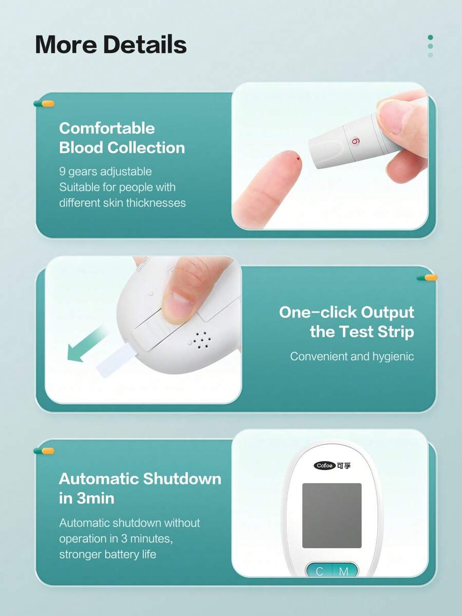Kit de monitorización de glucosa en sangre Cofoe, pantalla luminosa retroiluminada grande ...
