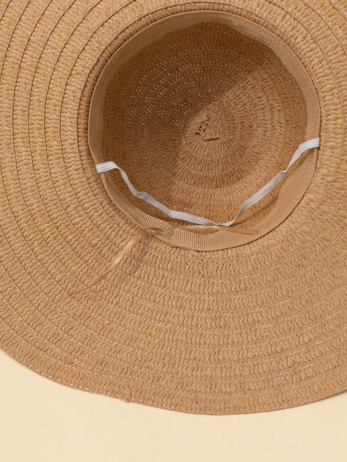 1pc Women's Rainbow Contrast Color Wide Brim Straw Hat, Fashion Casual ...