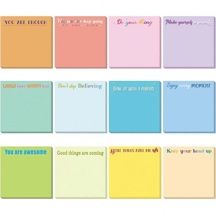 12 Pieces Inspirational Sticky Notes 3 X 3 Inch Motivational Fun ...