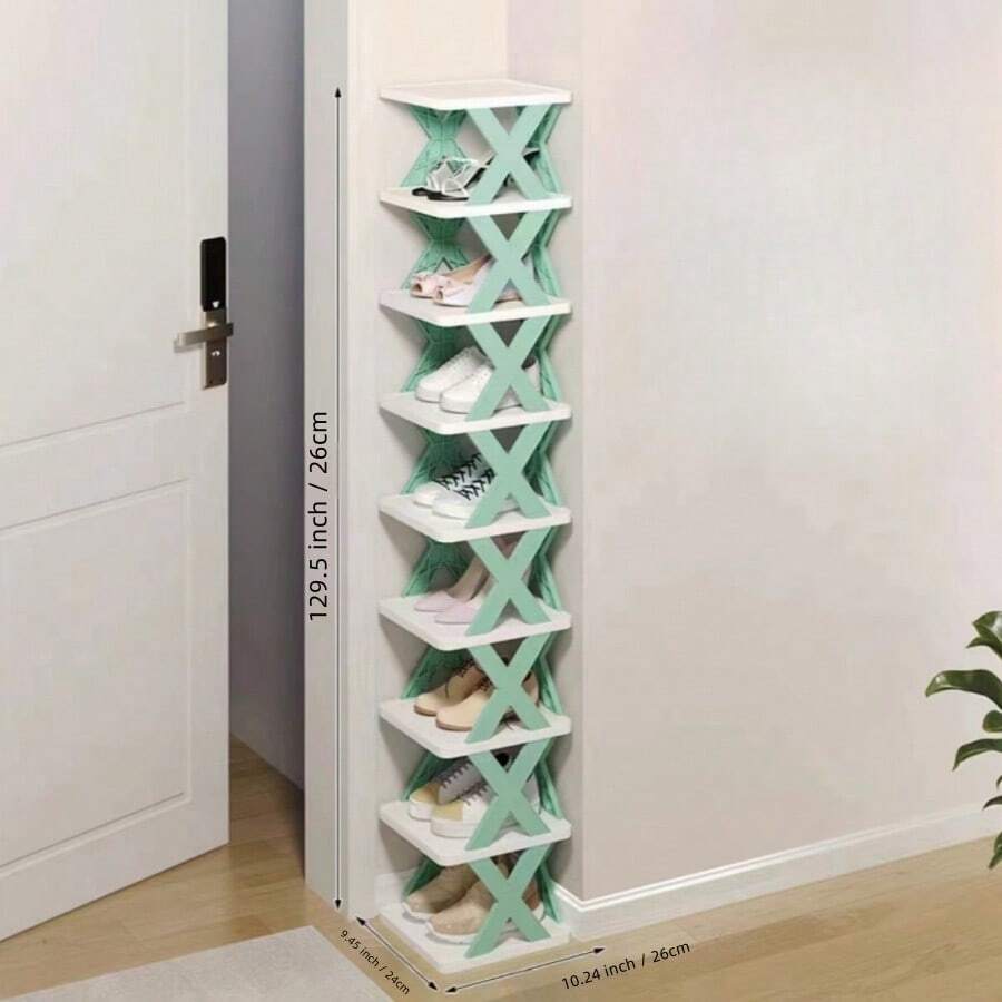 9-Tier Narrow Entry Plastic Shoe Rack, Freestanding Space-Saving Shoe ...