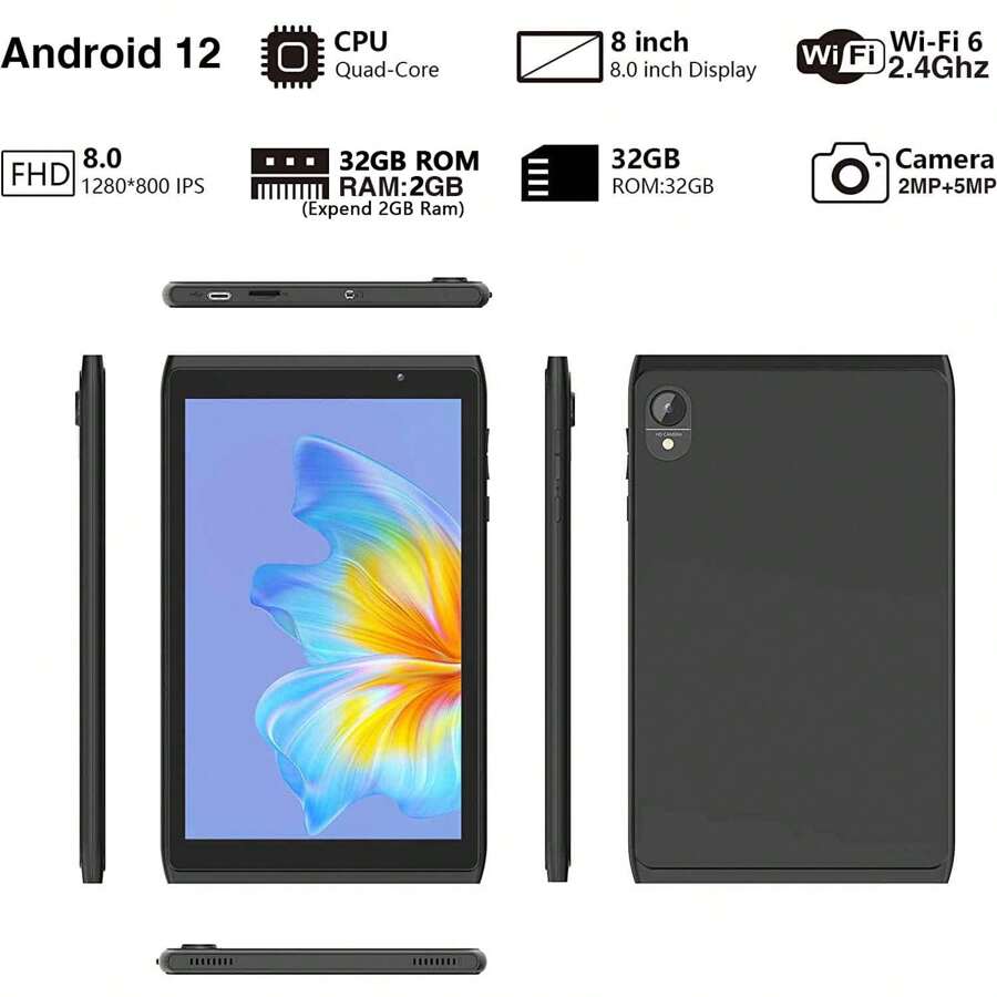 Coopers CP81 Android Tablet 8 Inch WiFi Tablet, Android 12/RK3326S 4 ...
