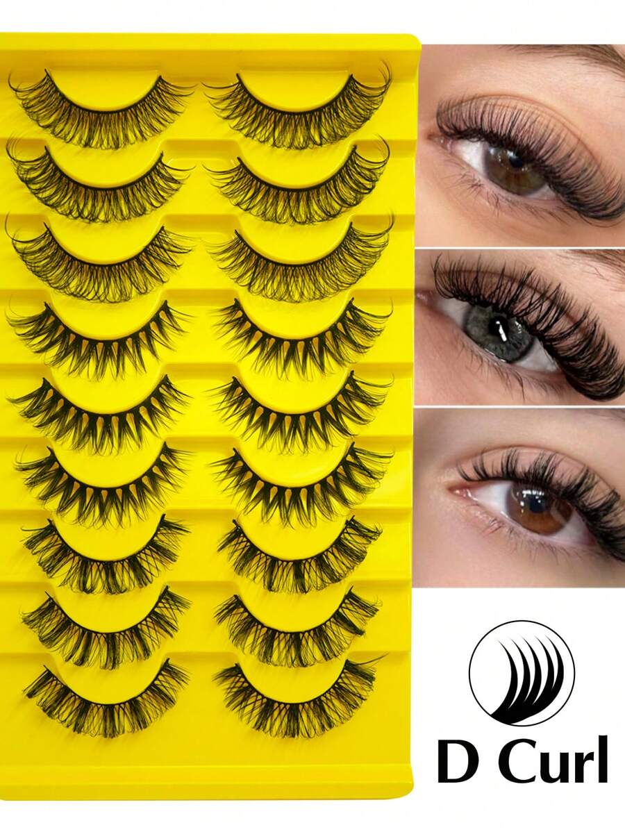 9 Pairs Full False Lashes Russian Strip D Curl Faux Mink Cat Eye Look ...