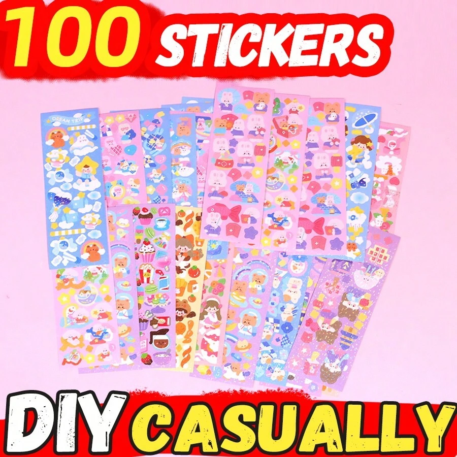 100 Sheets Non-Repeating Laser Goo Stickers For Girls' Journal Goo Card ...