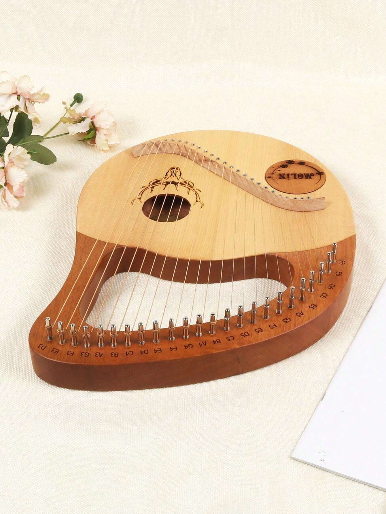 24-String Box-Style Lyre Harp With Reindeer Pattern, Mini Vertical Harp ...