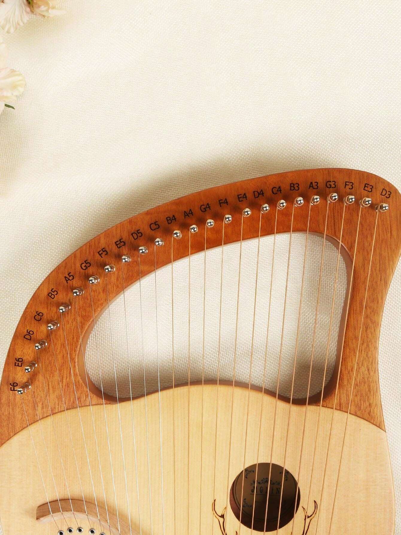 24-String Box-Style Lyre Harp With Reindeer Pattern, Mini Vertical Harp ...
