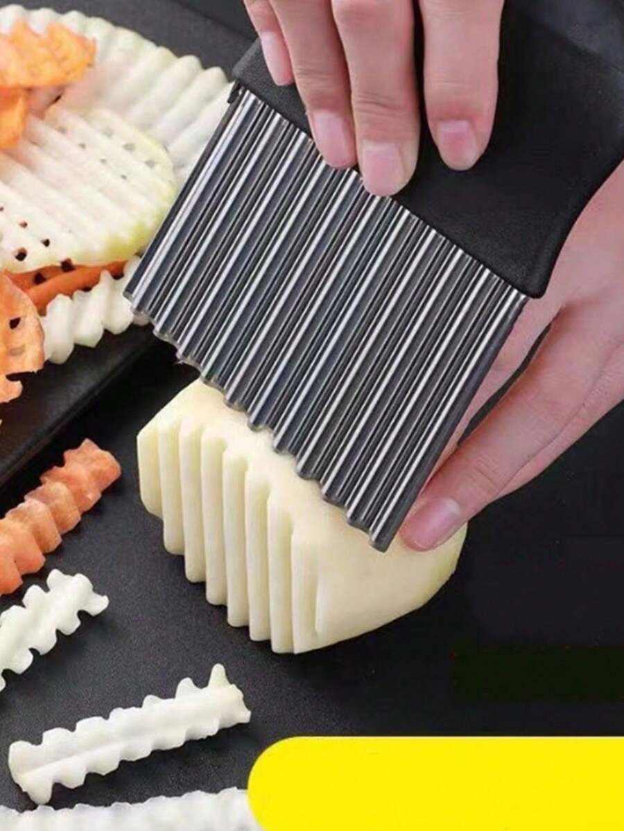 Small Thick Black Handle Stainless Steel Wavy Blade Potato Wavy Cutter ...