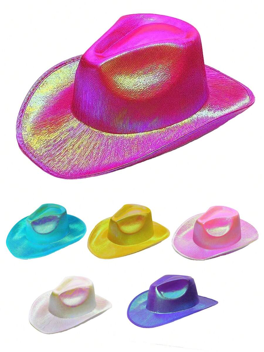 Neon Flashing Space Cowboy Hat - Fun Metallic Holographic Party Disco ...