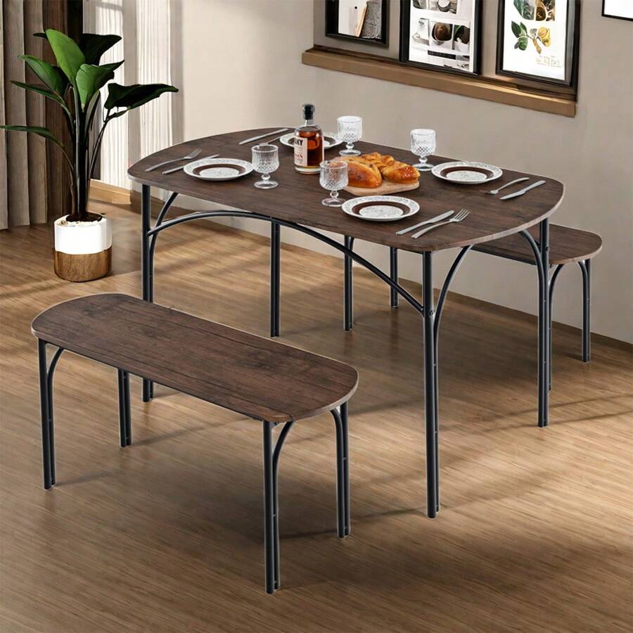 3-Piece Dining Table Set For 4 With Metal Frame Sturdy And Reliable ...