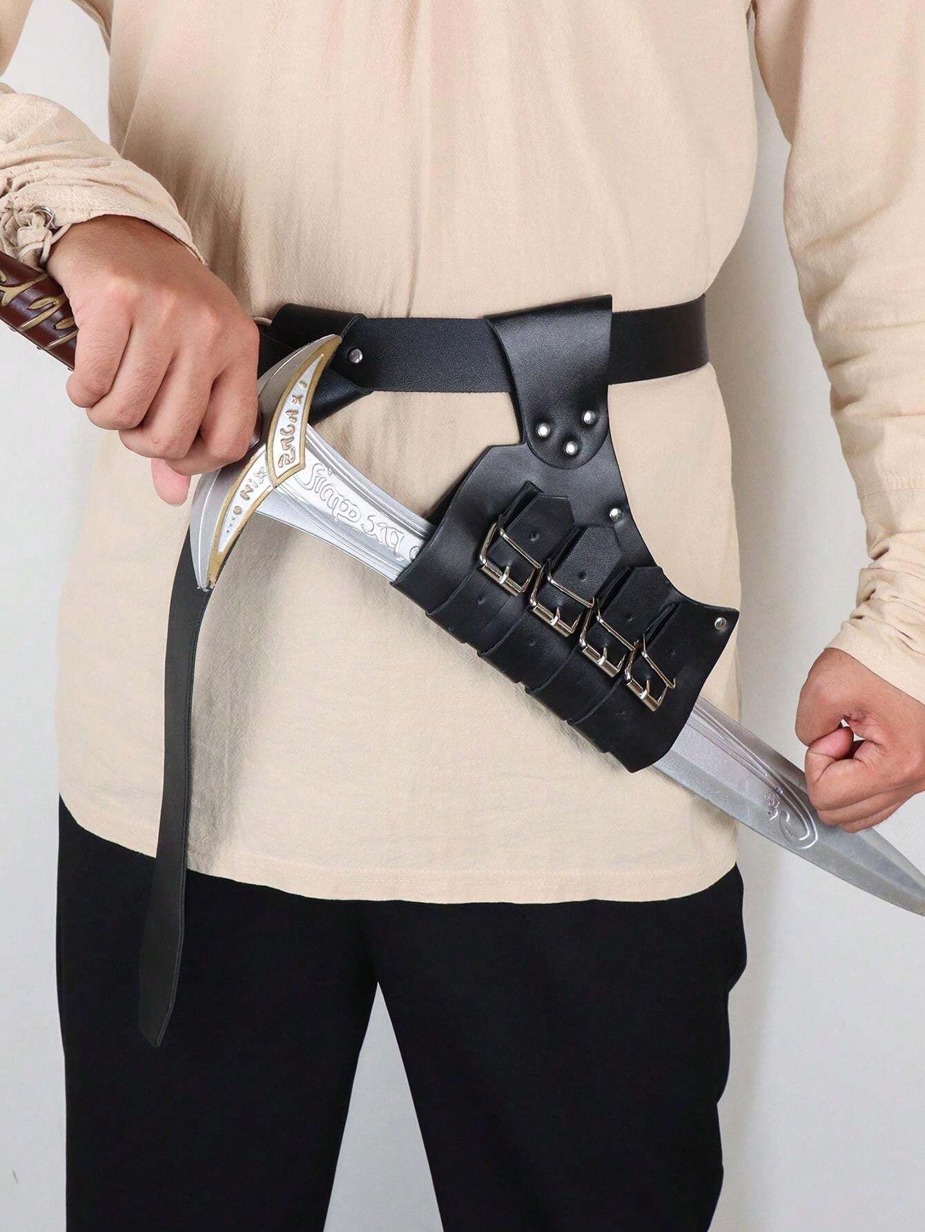 Medieval Viking Knight Scabbard PU Leather Waist Belt Sheath Sword Holder Frog Holder LARP ...