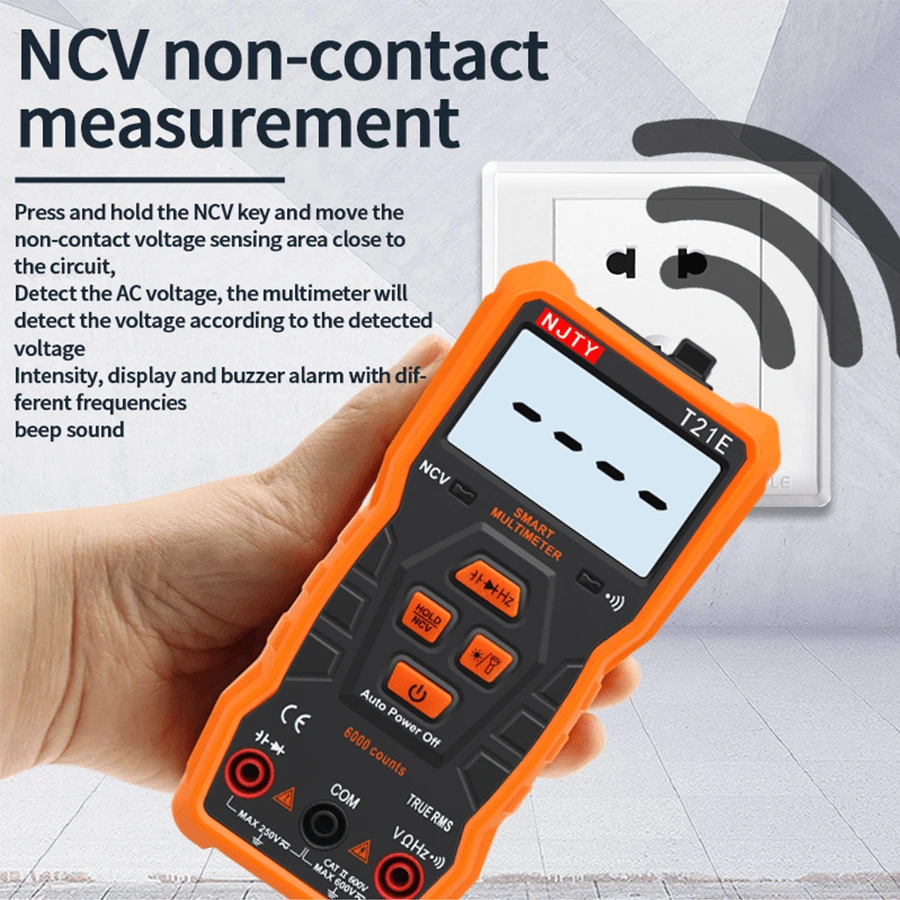 NJTY デジタルマルチメーター T21A T21B T21C T21D T21E 6000カウント A V 自動範囲 T-RMS NCV ...