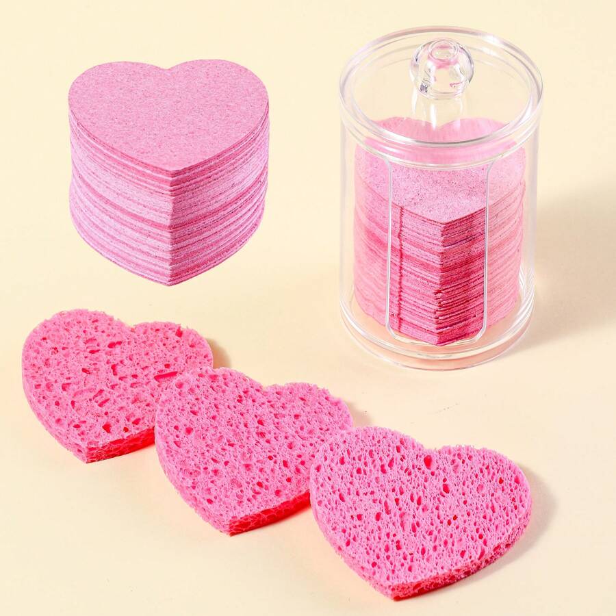 50pcs Heart Shaped Compressed Facial Cleaning Sponges,Reusable Makeup ...