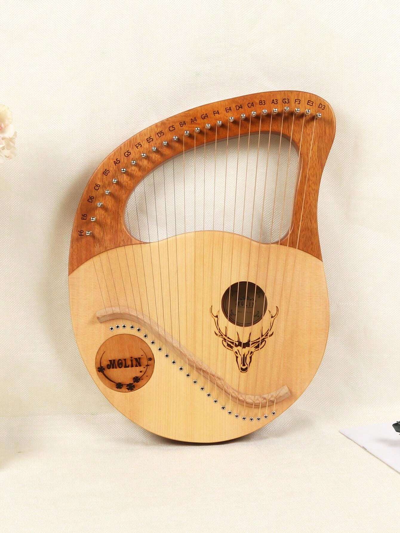 24-String Box-Style Lyre Harp With Reindeer Pattern, Mini Vertical Harp ...