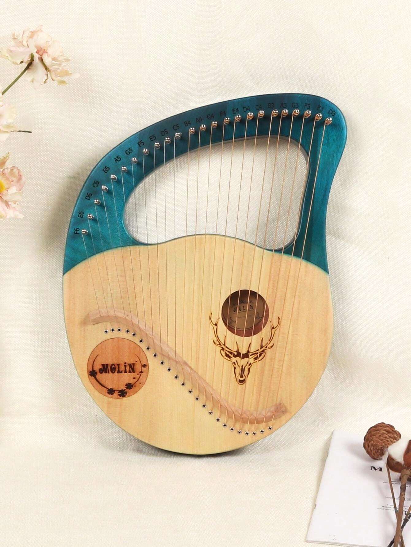 24-String Box-Style Lyre Harp With Reindeer Pattern, Mini Vertical Harp ...