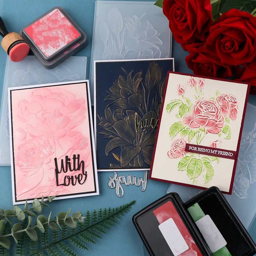 CYFUN DESIGN 3D花柄エンボスフォルダー 1個、美しい立体的なデザインで、紙クラフトプロジェクトに質感のある仕上がりが得られます ...