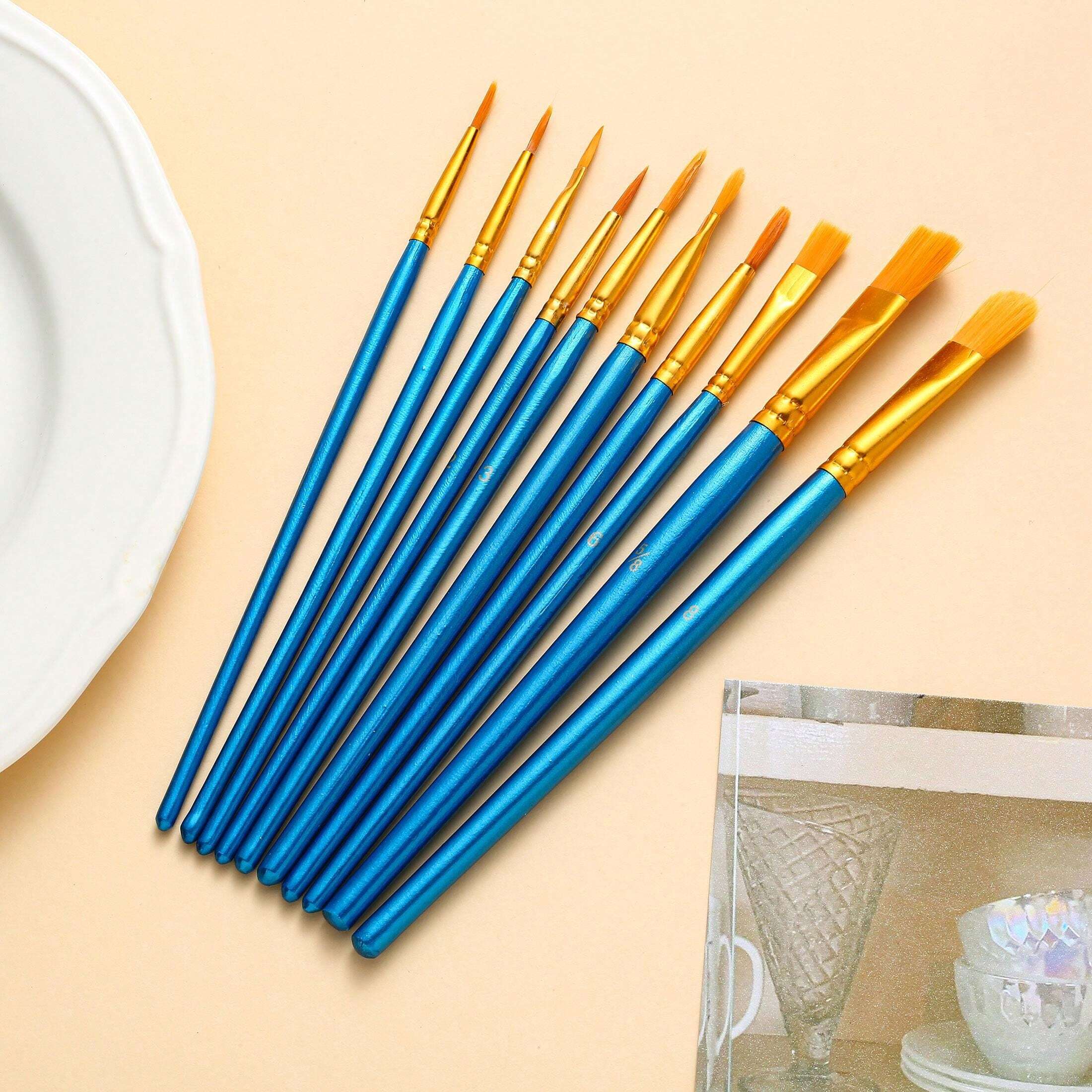 Set de pinceles de pintura acrílica, 10 piezas de pinceles de pelo de ...