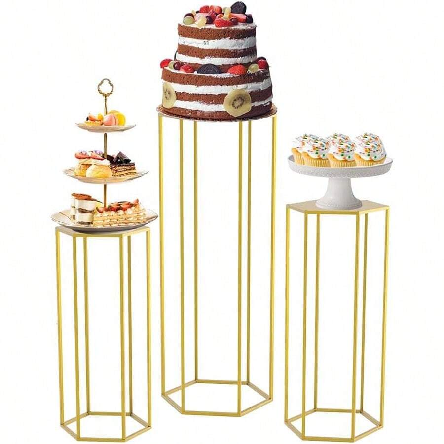 Gold-Plated Contemporary Metal Pedestal Vase Stands, Set Of 3 ...