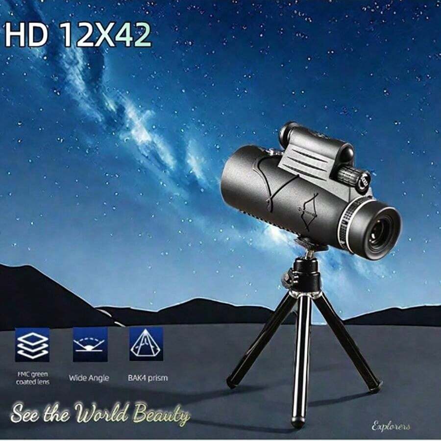 12X42 Monocular Telescope With Light, BAK4 High Refractive Index Prism ...