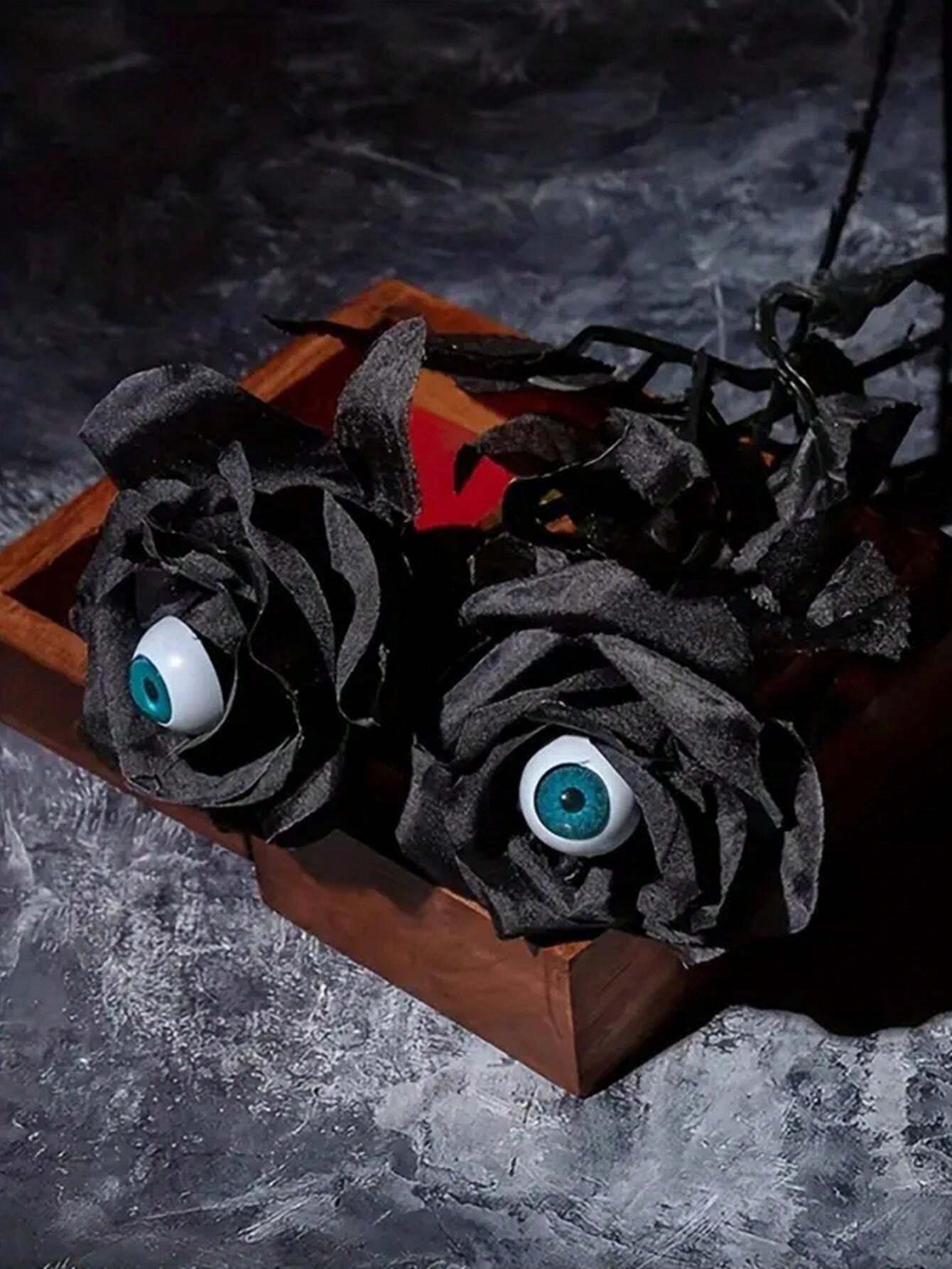 10pcs Artificial Black Roses With Eyeball Decor, Plastic Horror Rose ...