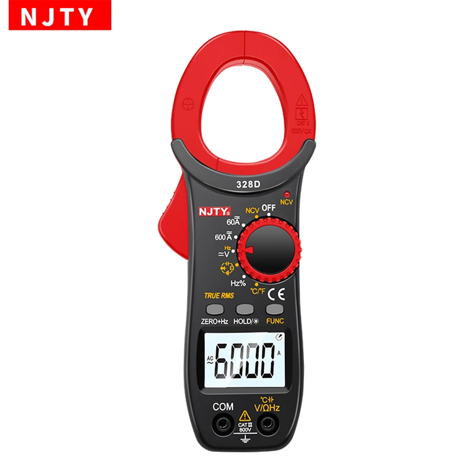 NJTY 328D Clamp Meter NCV 600A With Temperature Test Auto True RMS High ...