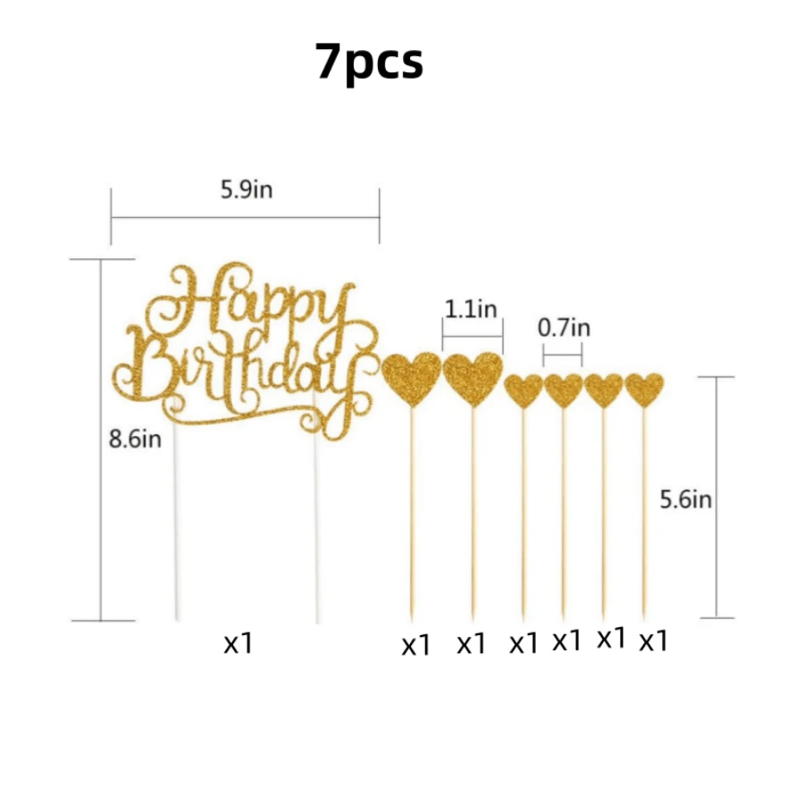 7pcs Happy Birthday Cake Topper Set With Shiny Gold 'Happy Birthday ...