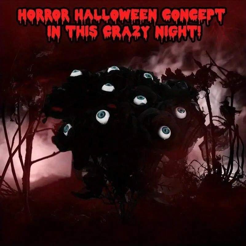 10pcs Artificial Black Roses With Eyeball Decor, Plastic Horror Rose ...